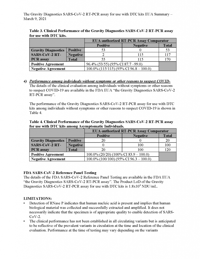 FDA EUA SUMMARY - Gravity Diagnostics
